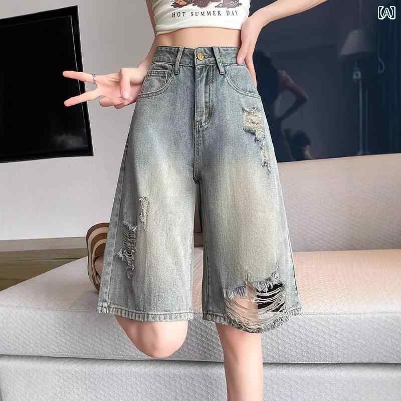 ・カテゴリ: 直筒パンツ・スタイル: 通勤・主な素材: 綿50%以上・素材: 牛仔布・パンツ丈: 5分丈・ウエスト: 高腰・厚み: 薄手・カラー展開: 懷旧藍, 黒色・サイズ展開: XS, S, M, L, XL, 2XL, 3XL, 4X...
