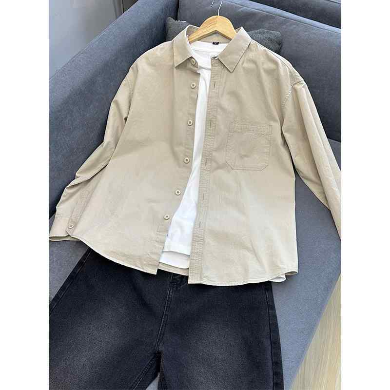 ・カテゴリ: シャツ・スタイル: 日式復古・主な素材: 綿100%・袖丈: 長袖・柄: 無地・カラー展開: 卡其色、白色、黒色・サイズ展開: M、L、XL、2XL、3XL・機能: 透気、吸湿排汗・ネックライン: 尖領・版型: ワイド・厚み:...