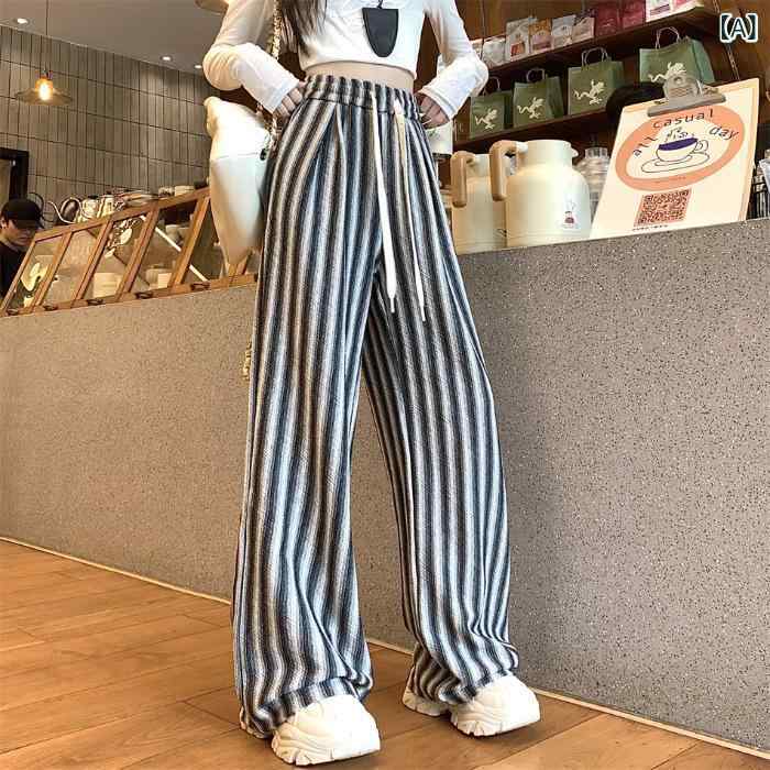 ・カテゴリ: 休闲裤・スタイル: 私服名媛, 纯欲风・主な素材: 聚酯纤维・パンツタイプ: 阔腿・パンツ丈: 長ズボン・ウエスト: 高腰・厚み: 中厚・流行要素: ポケット・カラー展開: 黒ストライプ, ピンクストライプ, カーキストライプ...