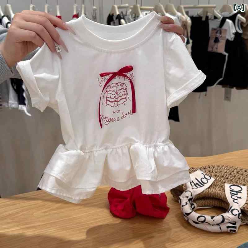 ・カテゴリ: 童Tシャツ・スタイル: 甘美・主な素材: 綿90%・袖丈: 短袖・首元: ラウンドネック・柄: 卡通・要素: 可愛い、蝶結び・カラー展開: 米白、粉色、杏色・サイズ展開: 100、110、120、130、140