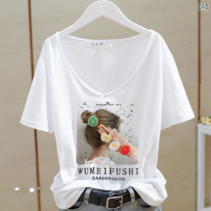 ・カテゴリ: Tシャツ・スタイル: 通勤風、気質通勤、快適休闲・主な素材: 綿90-95%、氨纶30%以下・柄: 人物、印花・袖丈: 短袖・ネックライン: V字領・フィット: 寛鬆型・衣丈: 普通款(50cm<衣長≤65cm)・カラー...