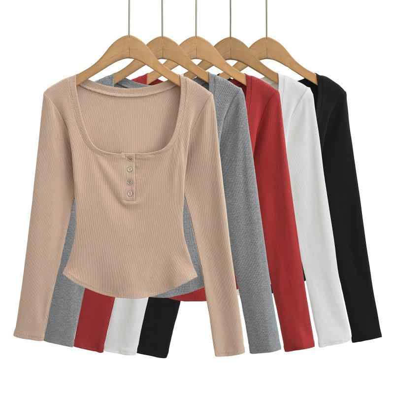 ・カテゴリ: Tシャツ・袖丈: 長袖・ネックライン: 方領・カラー展開: ブラック、ホワイト、カーキ、レッド、ライトグレー・サイズ展開: S、M