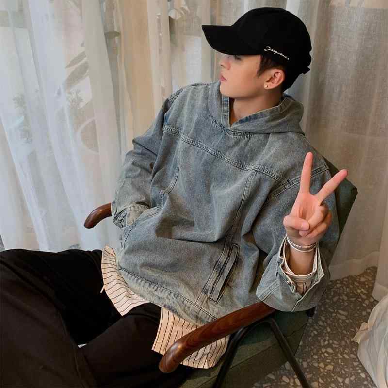 ・カテゴリ: 休闲西服・スタイル: 青春流行・袖丈: 長袖・袖型: 常规・ネックライン: 翻领・カラー展開: 黒色、青色・サイズ展開: S、M、L、XL、2XL、3XL・主な素材: 牛仔、綿・フィット感: 宽松型・フード: あり・厚み: 薄...