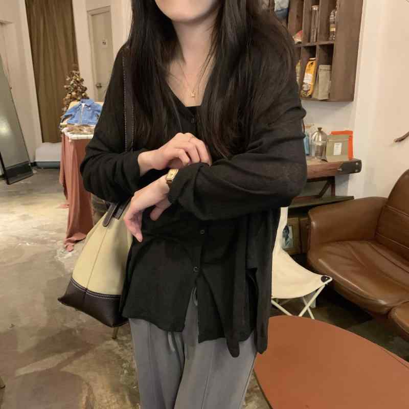 ・カテゴリ: Tシャツ・スタイル: 休闲・主な素材: 粘胶纤维・柄: 純色・デザイン: 开衫・袖丈: 長袖・カラー展開: 黒、灰・サイズ展開: S、M、L・フィット感: 寛松型・衣丈: 普通款・ネックライン: V領・袖型: 常规款・流行要素...