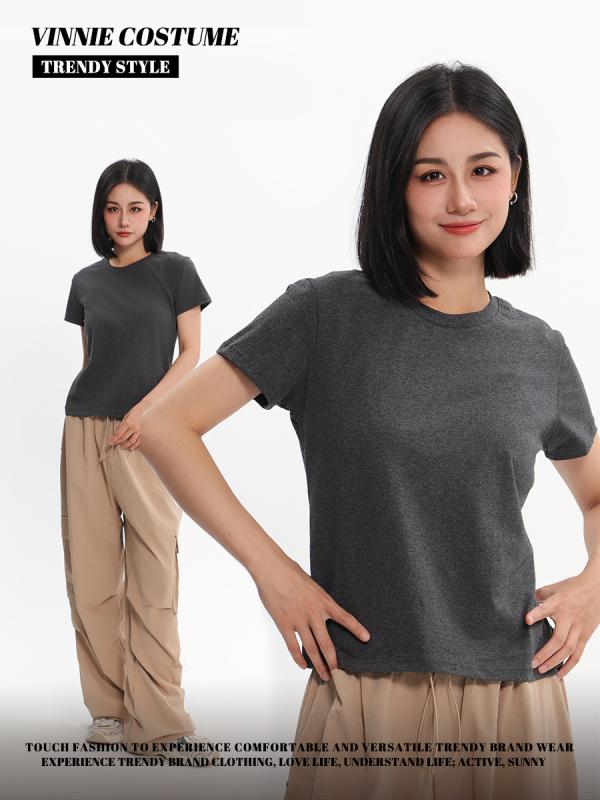 ・カテゴリ: Tシャツ・スタイル: 日韓休闲・主な素材: 綿90-95%、氨纶30%以下・袖丈: 短袖・ネックライン: 圆领・袖型: 常规袖・カラー展開: 杏色、火龙果色、深灰色、天藍色、花灰色、白色、黒色、粉色・サイズ展開: M、L、XL