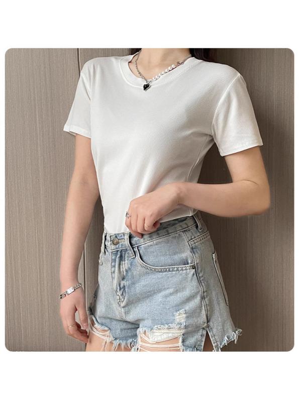 ・カテゴリ: Tシャツ・スタイル: 休闲・主な素材: 聚酯纤维・柄: 無地・袖丈: 短袖・加工: 免烫・フィット: 修身・衣長: 普通・ネックライン: クルーネック・袖型: 標準・流行要素: 螺纹・カラー展開: ブラック、ホワイト、ピンク、...