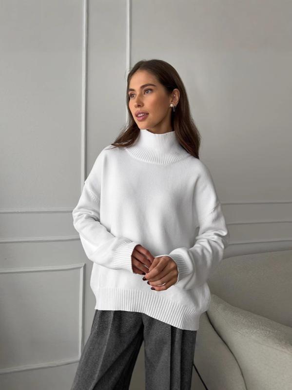 ・カテゴリ: セーター・スタイル: 通勤風・主な素材: ポリエステル50-70%・柄: 無地・厚み: 厚手・形状: ワンピース・デザイン: セットインスリーブ・フィット: ルーズフィット・ネックライン: ハイネック・袖丈: 長袖・丈: 普通...