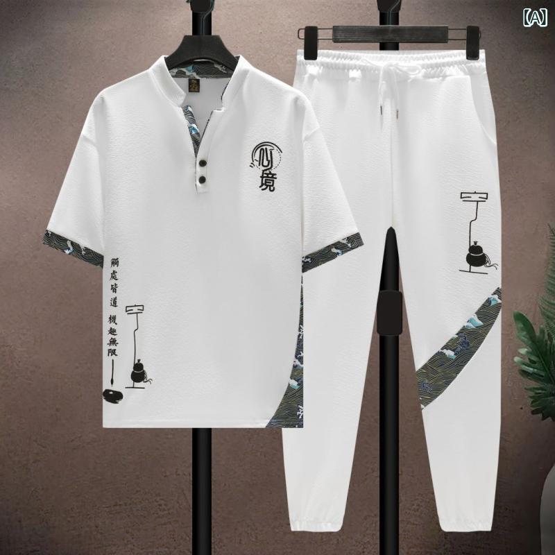 ・スタイル: 運動・厚さ: 普通・パンツ丈: ロング・トップスタイル: Tシャツ・袖丈: 短袖・カラー展開: 白色、黒色、灰色・サイズ展開: M、L、XL、2XL、3XL、4XL