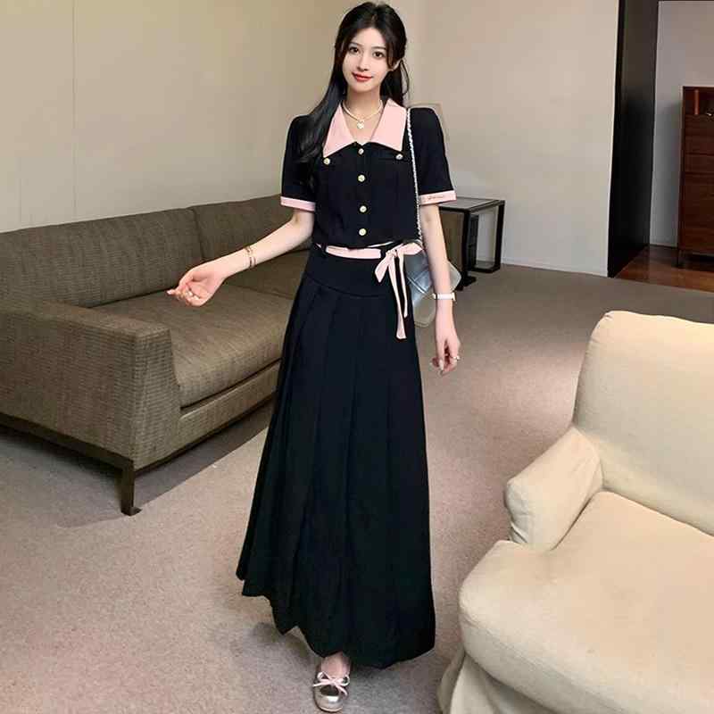 ・カテゴリ: スカート・スタイル: 清新甜美・主な素材: ポリエステル・柄: ピースカラー・流行要素: コントラストカラー・スカート丈: ミドル丈・カラー展開: ブラック・サイズ展開: S,M,L,XL・袖丈: 5分袖・袖型: 通常袖・セッ...