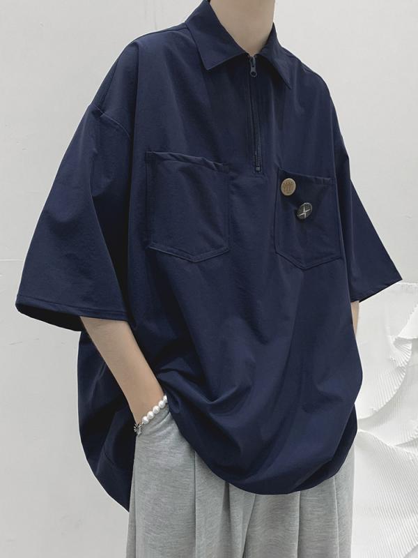 ・カテゴリ: Tシャツ・スタイル: カジュアル・主な素材: ポリエステル100%・柄: 無地・版型: ルーズフィット・袖丈: 中袖・スタイル詳細: プルオーバー・襟型: 襟付き・カラー展開: ダークネイビー、アーミーグリーン、ブラック・サイ...