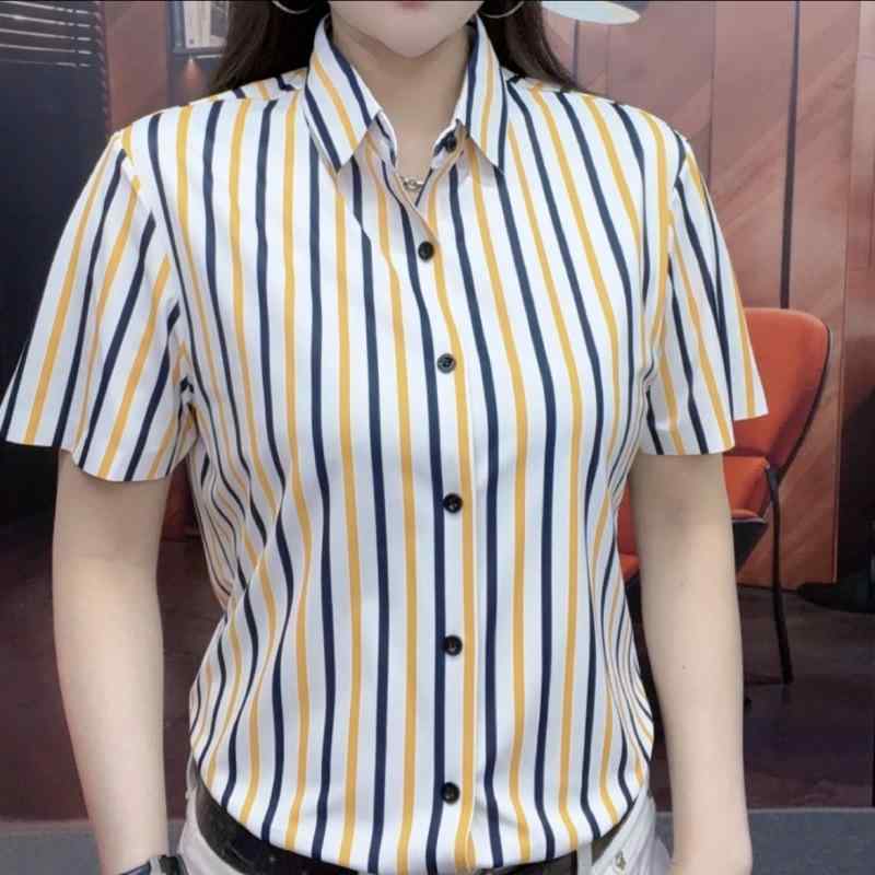 ・スタイル: 青春流行・款式: 开衫・版型: 宽松型・领型: 翻领・袖长: 短袖・图案: 条纹・厚薄: 薄款・款式细节: 拼色・主面料成分: 聚酯纤维81%-90%・颜色: 白色・尺码: M,L,XL,2XL,3XL,4XL,5XL・克重:...