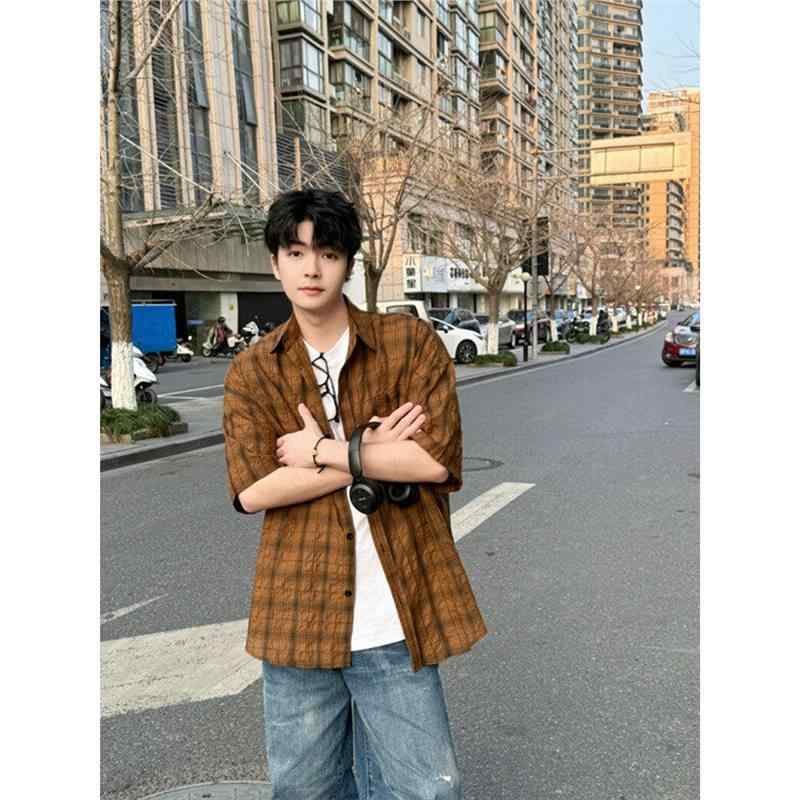 ・スタイル: 日式復古・カテゴリ: シャツ・主な素材: ポリエステル100%・機能: 透気性・袖丈: 短袖・柄: ツートンカラー・厚み: 普通・フィット: ルーズ・カラー展開: ブルー、キャメル・サイズ展開: M、L、XL、2XL、3XL