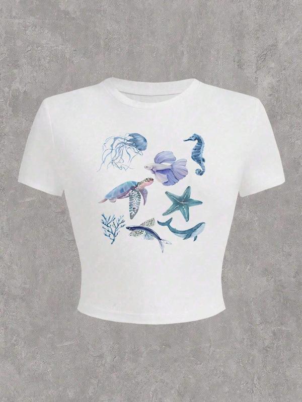 ・カテゴリ: Tシャツ・スタイル: 少女風・主な素材: ポリエステル95%以上・主な素材2: スパンデックス30%以下・柄: 海洋生物・袖丈: 短袖・プリント: 印花・フィット: スリムフィット・衣丈: 短丈・ネックライン: クルーネック・...
