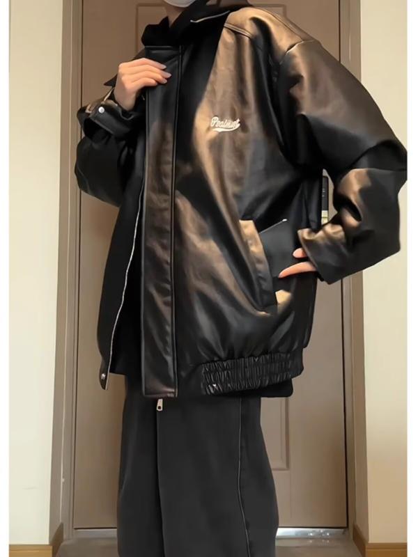 ・カテゴリ: 皮衣/皮ジャケット・スタイル: カジュアル・主な素材: PU皮・着丈: 中長丈(65cm＜着丈≤80cm)・版型: ワイド・襟: スタンドカラー・適合季節: 冬・カラーバリエーション: ブラック・サイズ展開: M,L,XL,2...