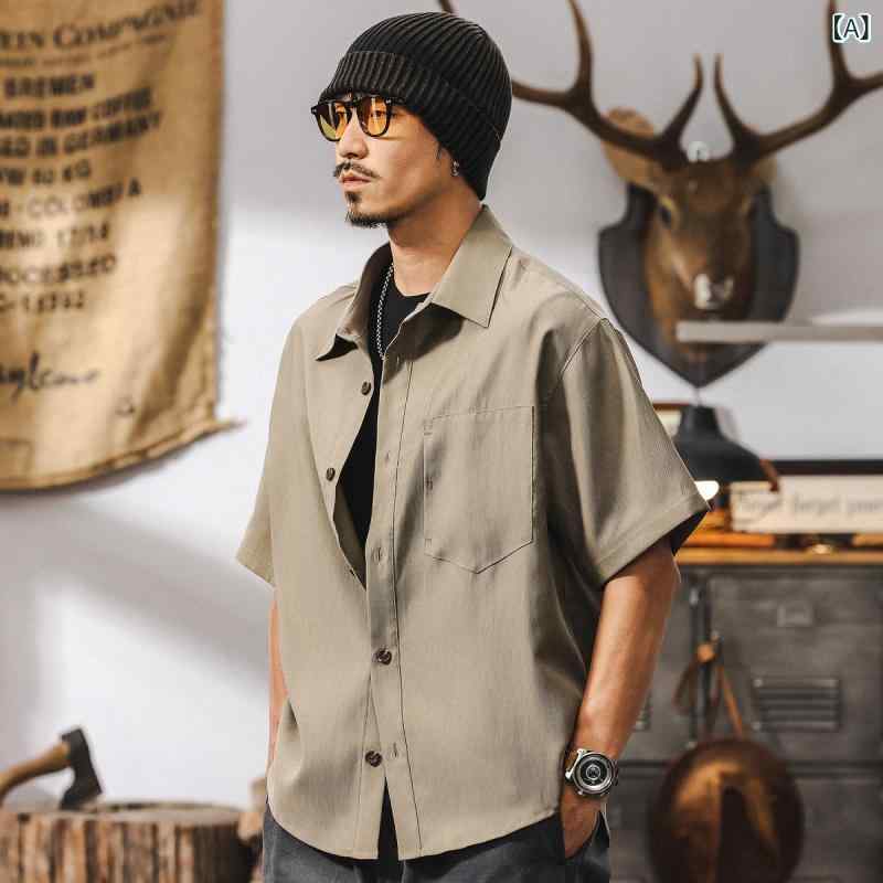・スタイル: カジュアル・主な素材: 綿96%以上・機能: 免烫・カテゴリ: シャツ・款式: 開衫・版型: ワイド・領型: ターンカラ・袖丈: 短袖・柄: 無地・厚み: 普通・対象: ティーン・用途: スポーツ・カラー展開: カーキグリーン...