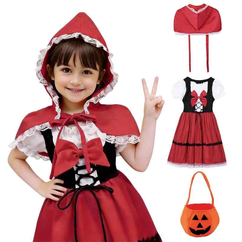 [Moerstar] ハロウィン コスプレ 女の子 レッド 衣装 コスチューム 童話 子供 赤ずきん 仮装 ワンピース かわいい イベント 学園祭 舞台演出 発表会 クリスマス 誕生日 プレゼント【可愛らしいデザイン】この子供用コスチューム...