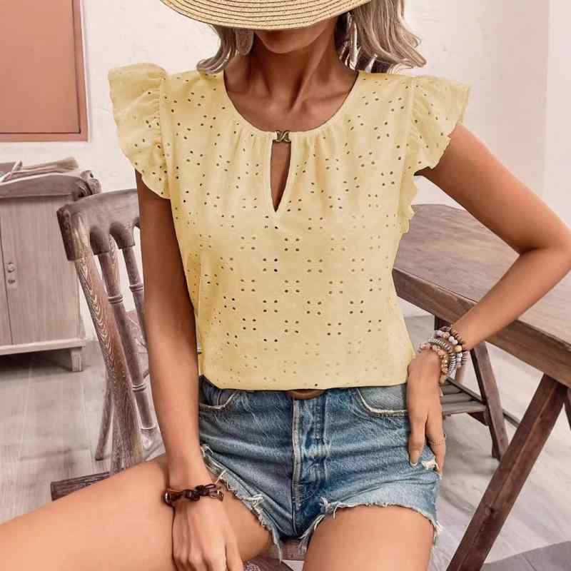 Tシャツ レディース 春夏 ジャガード Vネック ボリューム袖 半袖 トップス 綿混 薄手 伸縮性 体型カバー 上品 きれいめ シンプル カジュアル 大人 おしゃれ 無地 着回し 普段使い 通勤 お出かけ・素材: ポリエステル100%・柄:...