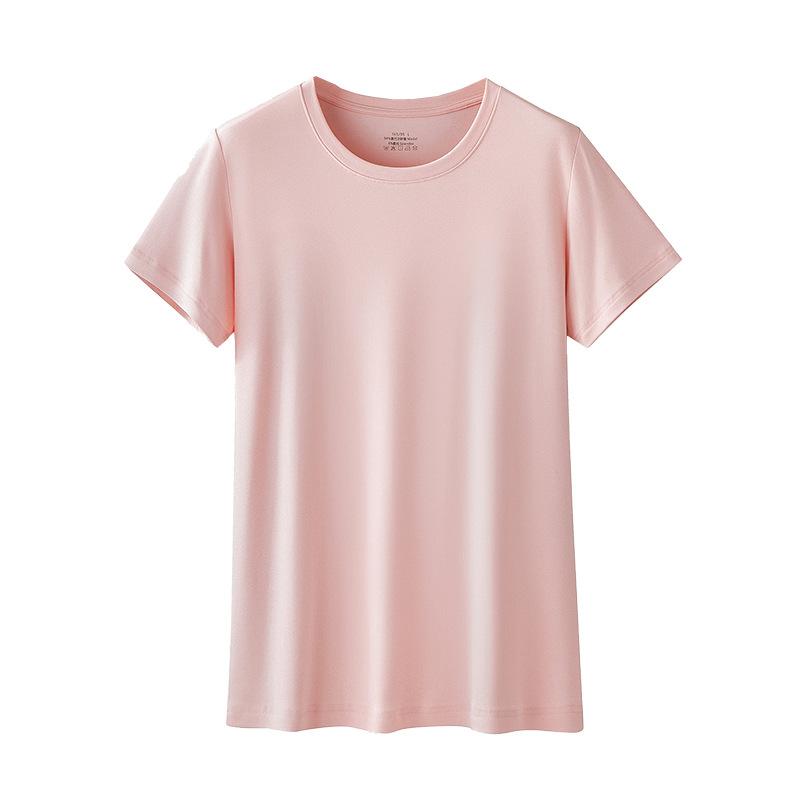 Tシャツ レディース 春夏 半袖 トップス モダール 無地 インナー シンプル ラウンドネック 接触 カジュアル ホワイト 白 60番手・素材: モダール繊維、スパンデックス（30%以下）・パターン: 無地・スタイル: スイート、カジュアル...
