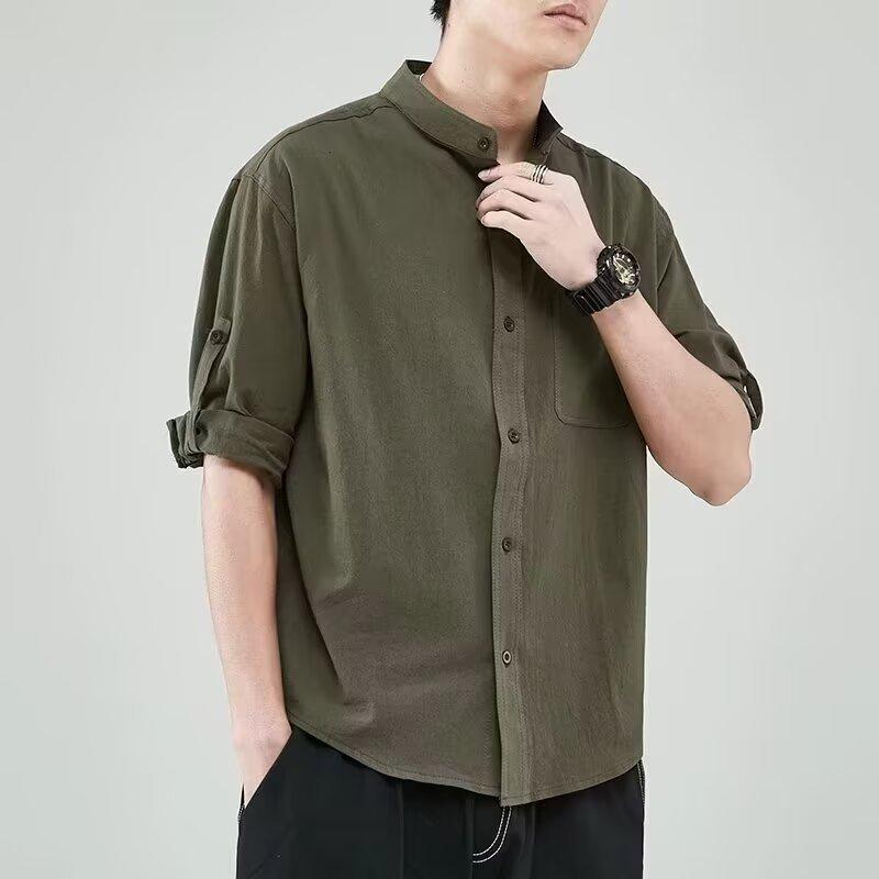 ・スタイル: 日式复古・カテゴリ: 開衫・版型: 宽松型・領型: 翻領・袖丈: 七分袖・柄: 純色・厚み: 薄款・スタイル詳細: ポケット・適用シーン: 休闲・カラー展開: ブラック、ホワイト、グリーン・サイズ展開: M、L、XL、XXL、...