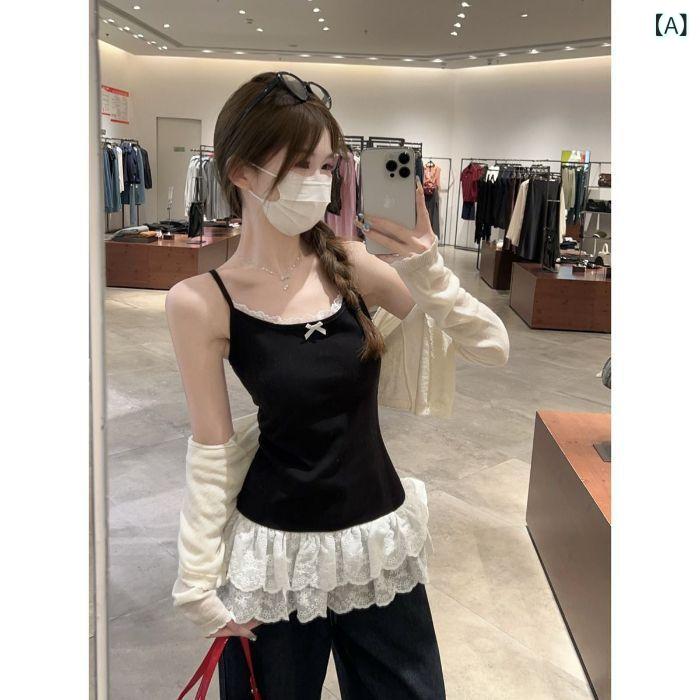 ・スタイル: 少女風・版型: 修身型・衣長: 普通款・柄: 蝴蝶结・流行元素: 蕾丝・主な素材: 莫代尔・主な素材: 莫代尔70-80%・カラー展開: ブラック、ホワイト・サイズ展開: S、M、L、XL・肩带スタイル: 不可拆卸・弾力: 微...