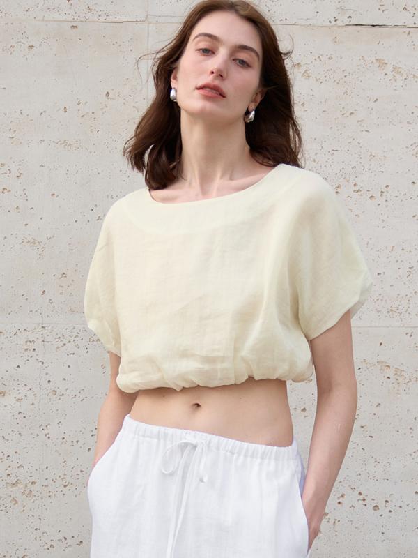 ・カテゴリ: Tシャツ・スタイル: 気質通勤、優雅風、快適レジャー・主な素材: 苎麻100%・柄: 無地・袖丈: 短袖・デザイン: プリーツ加工・シルエット: ウエストイン型・着丈: 短め(40cm<着丈≤50cm)・ネックライン: ...