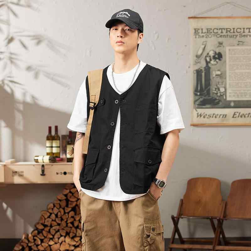 ・カテゴリ: ベスト・スタイル: 日系ワークスタイル・版型: ルーズフィット・柄: 無地・主な素材: ポリエステル100%・生地名: 綿・着用シーン: スポーツ・対象: 青少年・デザイン詳細: バイカラー・ポケット仕様: サイドシームポケッ...