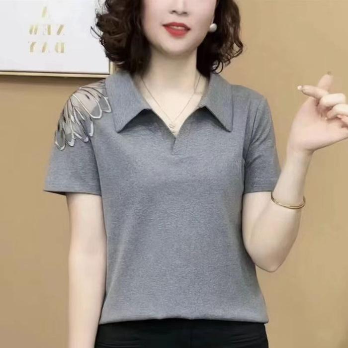 ・カテゴリ: Tシャツ・スタイル: カジュアル、エレガント、通勤スタイル・主な素材: ポリエステル90%-95%（シェニール生地）・素材2: スパンデックス30%以下・ネックライン: POLO襟・袖丈: 半袖・袖型: レギュラースリーブ・シ...