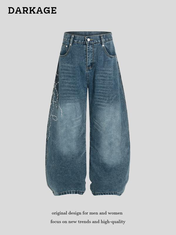 ・カテゴリ: デニムパンツ・素材: ポリエステル95%以上、ポリウレタン30%以下・スタイル: ストリートカジュアル・パンツ丈: ロングパンツ・ウエスト: ミドルウエスト・厚み: レギュラー・デザイン要素: 刺繍・カラー展開: ブルー、ブラ...