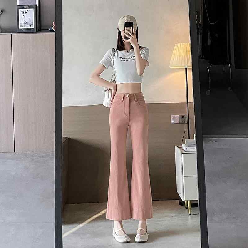・カテゴリ: デニムパンツ・素材: 綿70%以上80%未満・スタイル: カジュアル、通勤風、ストリート・パンツ丈: ロングパンツ・ウエスト: ハイウエスト・厚み: 普通・デザイン: ダメージ加工、パッチワーク・カラー展開: ピンク（8分丈）...