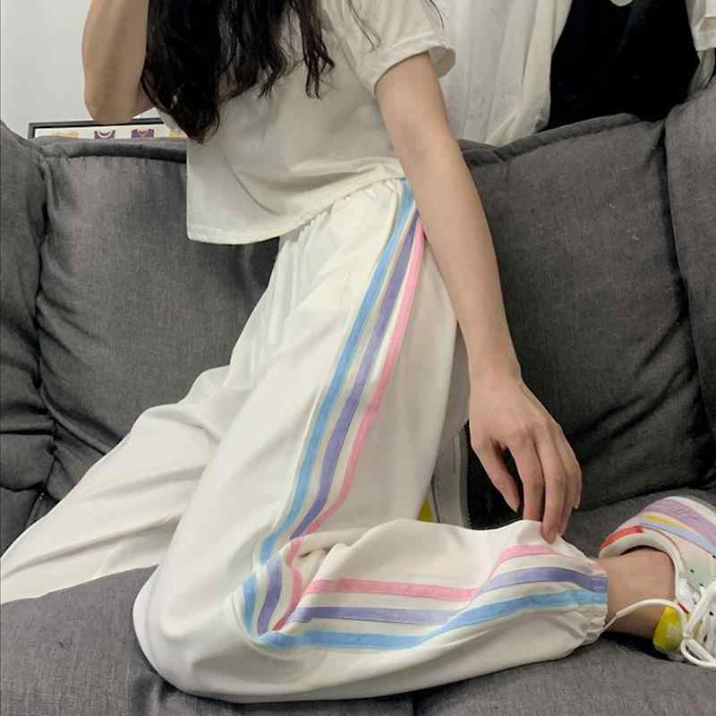 ・スタイル: 韓国風・主な素材: ポリエステル95%・パンツ丈: 長ズボン・対象性別: 女の子・対象年齢: 中大童（8歳以上、140cm以上）・スタイル・形状: カジュアルパンツ・生地加工: 柔軟加工・柄: ボーダー・ウエスト: ミドルウエ...