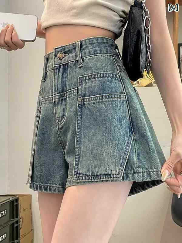 ・カテゴリ: デニムパンツ・素材: 綿 50%〜70%、ポリエステル・スタイル: カジュアル、フェミニン・パンツ丈: ショートパンツ（三分丈）・ウエスト: ハイウエスト・デザイン: ボタン、ファスナー、ウォッシュ加工・カラー展開: レトロブ...