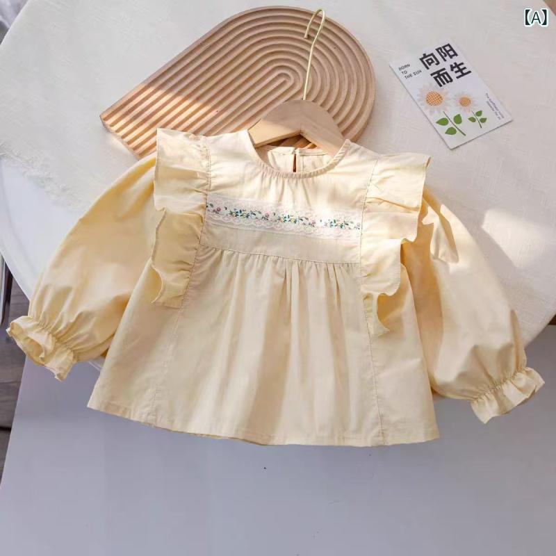 ・カテゴリ: キッズシャツ・対象性別: 女児・対象年齢: 中小童（3～8歳、100～140cm）・スタイル: 韓国風・ネックライン: クルーネック・袖丈: 長袖・柄: 無地・主な素材: 綿・カラー展開: イエロー、ホワイト・対応身長: 90...