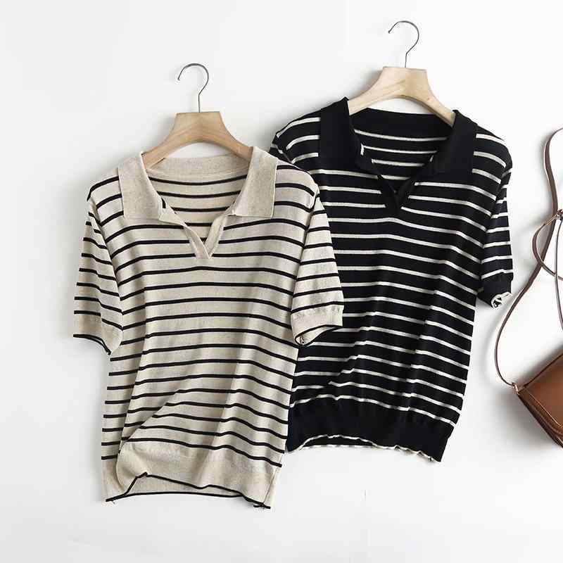 ・カテゴリ: Tシャツ・スタイル: OL通勤、気質通勤・素材: ビスコース繊維（アイスシルク） 51%-70%、綿 30%-50%・柄: ボーダー・袖丈: 半袖・袖型: パフスリーブ・シルエット: ストレート・着丈: 普通丈（50cm＜着丈...