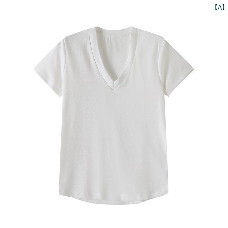 ・カテゴリ: Tシャツ・スタイル: カジュアル、韓国風・素材: ポリエステル30%以上50%未満、綿混紡・柄: 無地・シルエット: スリムフィット・着丈: 通常（約50-65cm）・ネックライン: Vネック・袖丈: 半袖・袖型: レギュラー...