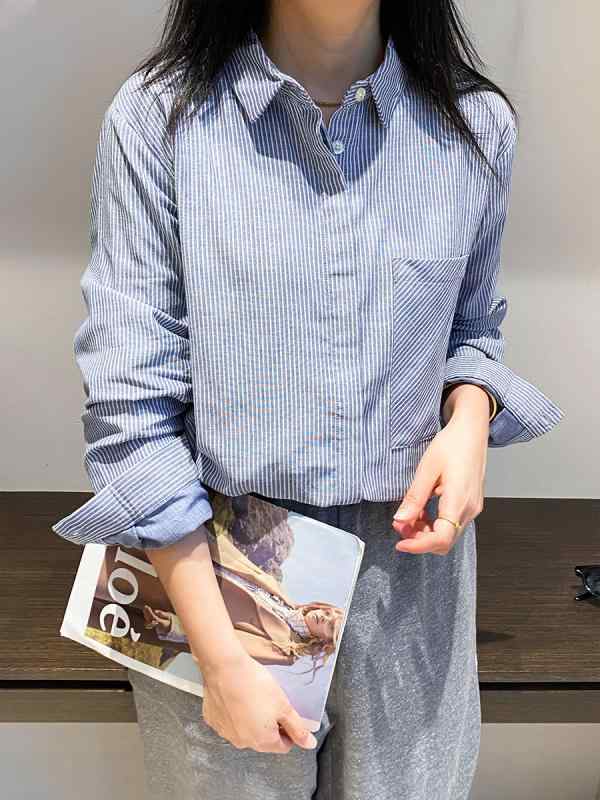 ・カテゴリ: 衬衫・スタイル: 通勤風・主な素材: 綿95%以上・柄: ストライプ・袖丈: 長袖・シルエット: ストレート・着丈: 普通丈（約50cm超65cm以下）・襟型: 折り襟・袖型: レギュラースリーブ・カラー展開: ホワイト、ブル...