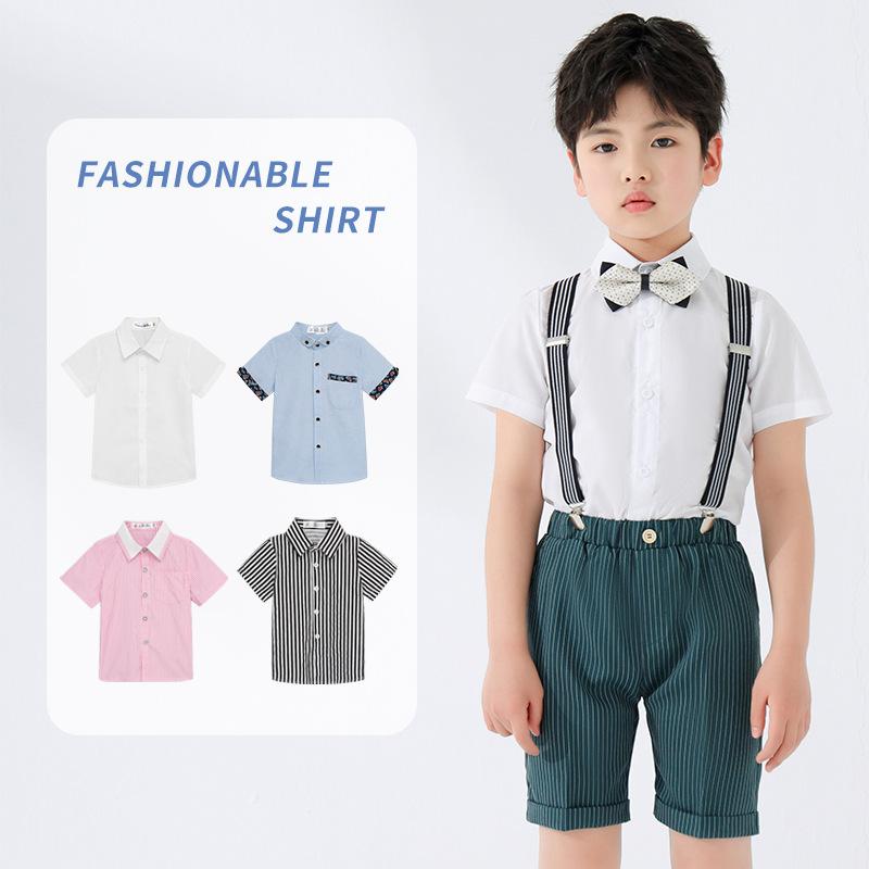 ・カテゴリ: キッズシャツ・対象性別: ユニセックス・対象年齢: 中小童（3〜8歳、100〜140cm）・スタイル: 韓国風・ネックライン: 折り襟・袖丈: 半袖・柄: 無地・デザイン要素: 可愛い、カーディガン・主な素材: 綿90%・カラ...