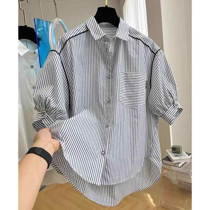 ・主な素材: 綿100%・袖丈: 五分袖・ネックライン: POLOネック・袖の種類: レギュラースリーブ・カラー展開: ストライプ、ホワイト・サイズ展開: L、XL、2XL、3XL、4XL・スタイル: カジュアル