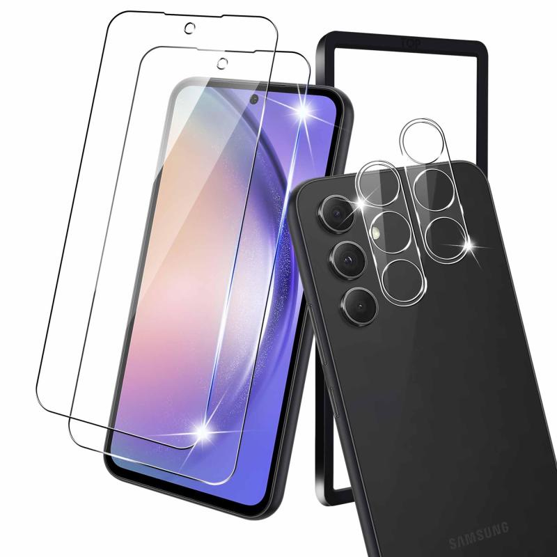 WHskyee【2+2枚セット】Galaxy A54 5G ガラスフイルム+ Galaxy A54 5G カメラフィルム【日本旭硝子素材採用】SC-53D SCG21 フイルム 強化ガラス 高透過率 硬度9H 撥油性 防指紋 飛散防止 高光...