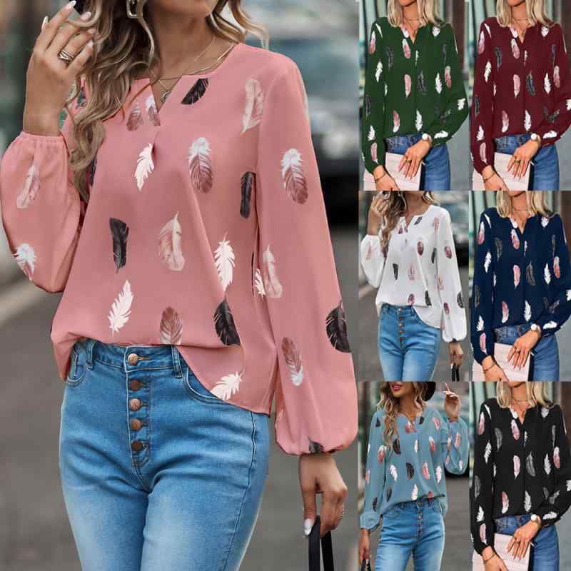 ・カテゴリ: Tシャツ・生地素材: シフォン・主な素材: ポリエステル80%-90%・柄: 羽毛・スタイル: プルオーバー・袖丈: 長袖・加工技術: 形態安定加工・シルエット: ルーズフィット・着丈: 標準丈(50cm超65cm以下)・ネッ...