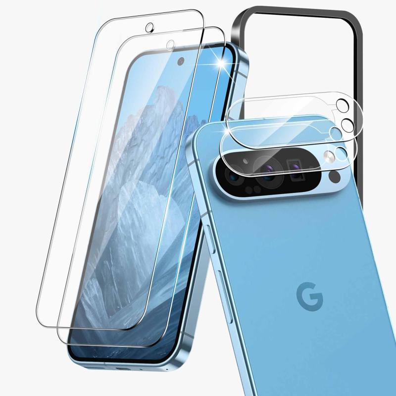 WHskyee【2+2枚セット+1*ガイド枠】Google Pixel 9 Pro 用の ガラスフイルム+ カメラフィルム【日本旭硝子素材採用】グーグルピクセル9 pro 高透過率 硬度9H 強化ガラス 撥油性 防指紋 飛散防止 高光【対応...