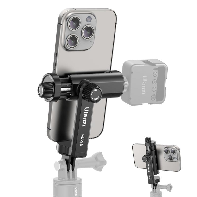 Ulanzi スマホホルダー gopro用マウント スマートフォン用三脚アダプター 360度回転 コールドシュー付き iPhone/Android/マイク/LEDライト/三脚/自撮り棒対応【2024のMA28携帯ホルダー】三脚スマホホルダー...