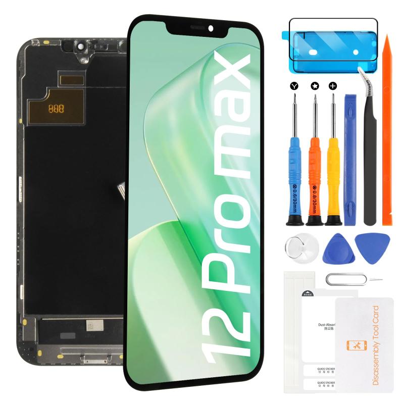 (OLED)液晶パネル For iPhone 12 Pro Max 画面交換修理用 タッチパネルセット 6.7 インチ 液晶パネル ガラス スクリーン修理パーツ デジタイザ 修理工具セット付き+保護フィルム+防水シール付き🔧...