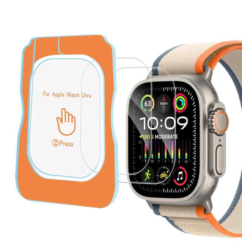 【2枚入り】Apple Watch Ultra 3 / Ultra 2 / Ultra 49mm 対応 ガラスフィルム ガイド付き 貼り付け便利 保護フィルム 強化ガラス 旭硝子製素材 衝撃吸収 薄型 高透過率 高光沢 高感度タッチ 指紋防...