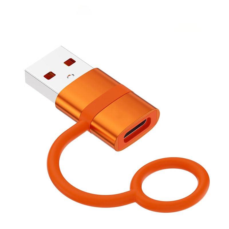 USB-C変換器対応スマートフォンタブレット変換アダプタUSB変換type-c高速伝送データ高速充電シリコンテープ設計（オレンジ）【製品仕様】：製品サイズ約2*1.5*0.6 cm、製品重量約5 g、製品色：オレンジ。【高品質材質】：外殻は...