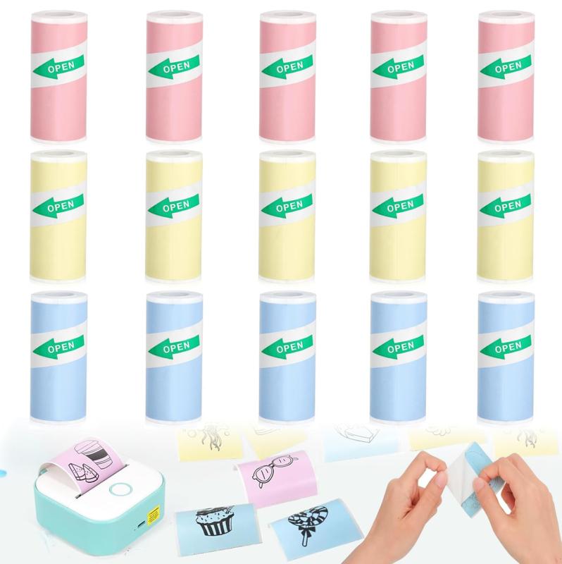 15巻セットミニプリンター用紙 シール感熱紙, BetterJonny 57*25MM自己粘着色感熱紙-ポータブルポケットプリンタ感熱紙/手帳/メモ/買い物リスト/学習/POS レシートプリンター用ほとんどの子供向►【包装】子供のインスタン...