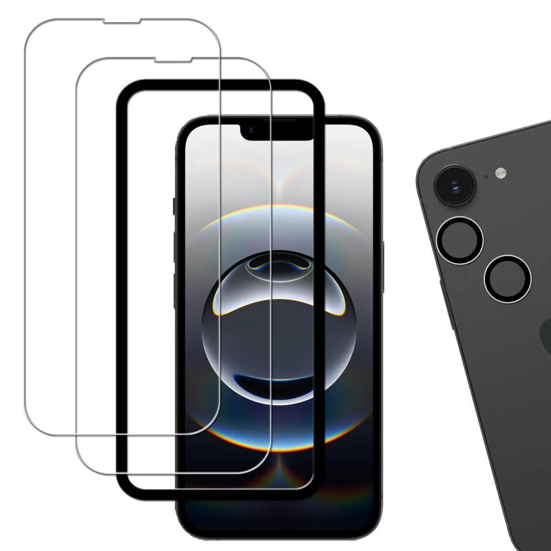 HKKAIS ガラスフィルム iphone16e 用 保護フィルム 日本旭硝子製素材 アイフォン 16e カメラフィルム 高い透過率 硬度9H 貼り付け簡単 iPhone 17E 強化ガラス フィルム カメラ保護【2+2枚セット 】ガ【対応...