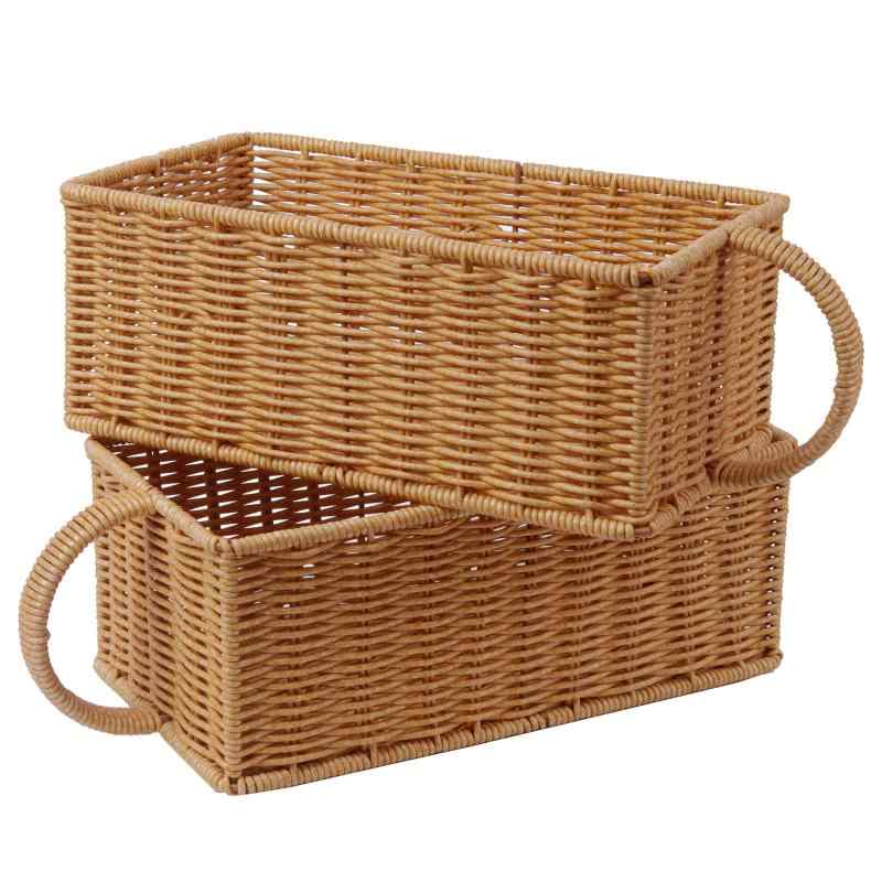 Niesporek 収納バスケット 2個セット ハンドル付き 幅36×奥行16×高さ11.5cm 雑貨かご 収納カゴ ラタンバスケット PP（ポリプロピレン）籐のかご 洗えるバスケット 小物入れカゴ フルーツバスケ【便利な2個セットでお得＆...