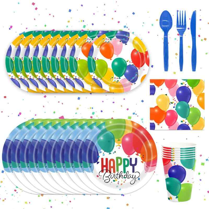 誕生日パーティー用品 使い捨て食器セット ディナーウェア ペーパープレート、ナプキン、 プラスチックフォーク テーブルクロス 誕生日 飾り付け ハンギングスワール バースデー デコレ【セット内容】 テーブルクロス×1個 ，6大（9インチ）ペ...