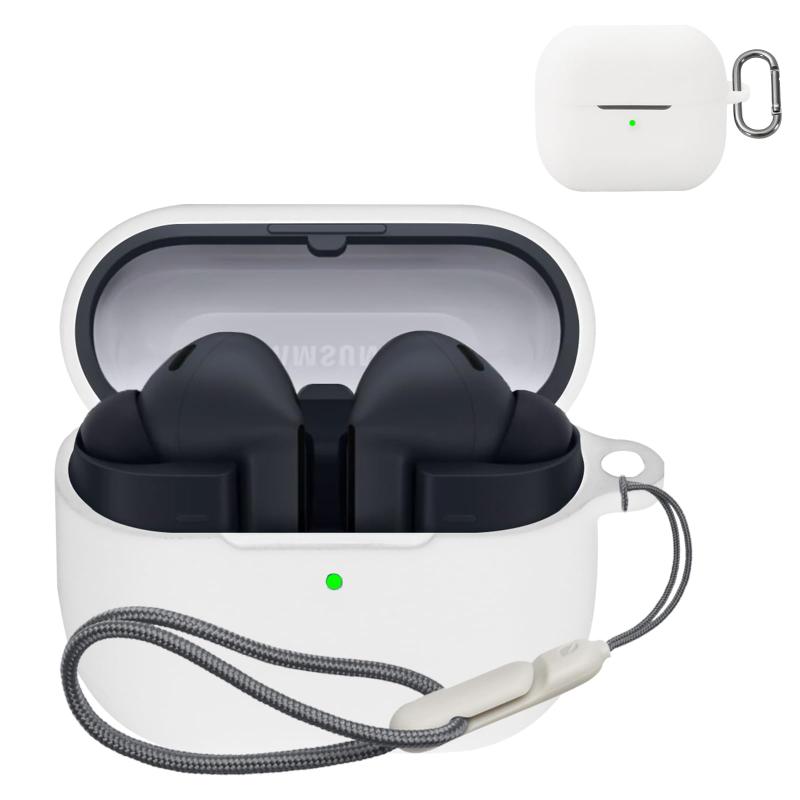 For Galaxy Buds3 FE ケース 保護カバー シリコンケース SpinoArmor 装着充電可能 全面保護 落下防止 キズ防止 耐衝撃 防塵 軽量 収納 カラビナ付き Galaxy Buds3 FE対応（ホワイト）【対応機種】...