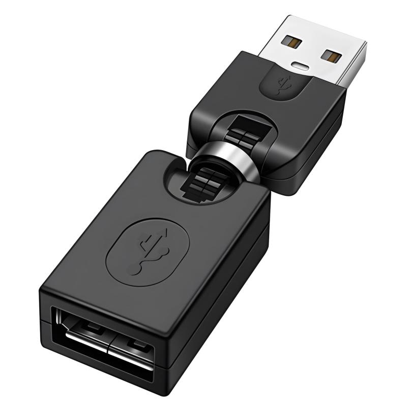 Xsdjasd 黒のUSB 2.0オス-USBメス 360度回転角度の拡張アダプターこれにより、隣接するポートを邪魔することなく、大容量のUSBデバイスをノートブック、PC、またはUSBハブに接続することができますこのきちんとしたUSBアダ...